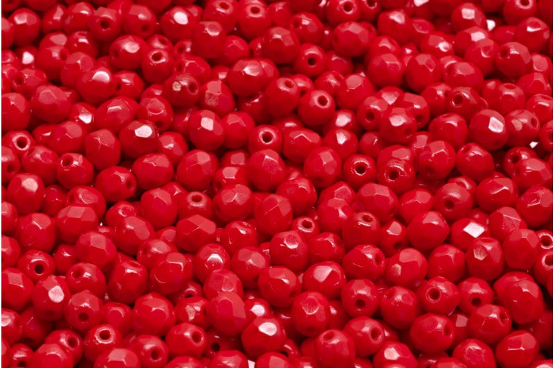 Faceted Round Fire Polished Beads, Opaque Red (93210), Glass, Czech Re ...