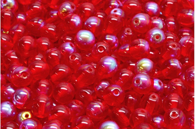 Round Druck Beads, Ruby Red Ab (90080-28701), Glass, Czech Republic ...