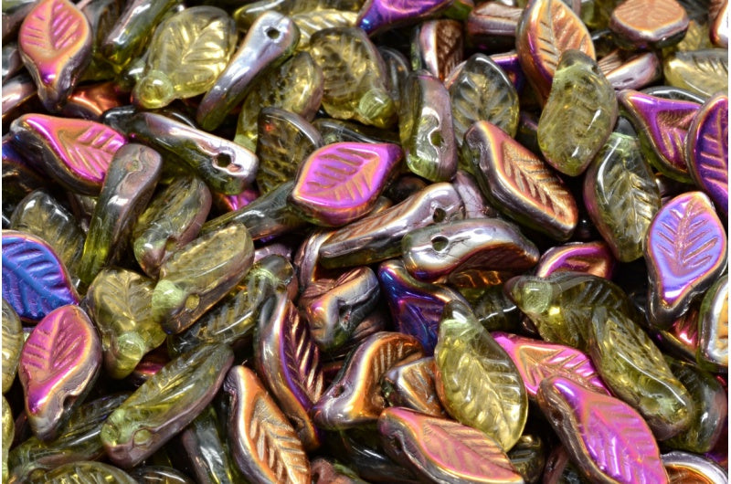 Bay Leaf Beads, Transparent Green Sliperit (50220-29501), Glass, Czech ...