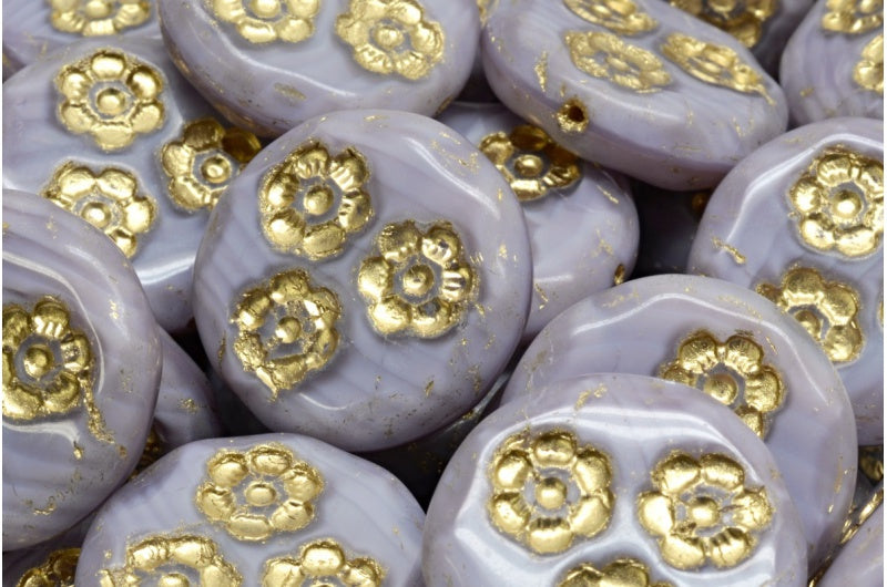 Pressed Beads, Violet Moonlight Gold Lined (26016-54302), Glass, Czech ...