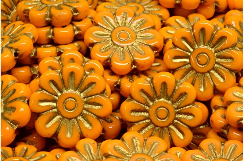 Daisy Flower Bead, Opaque Yellow Gold Lined (93120-54302), Glass, Czec ...