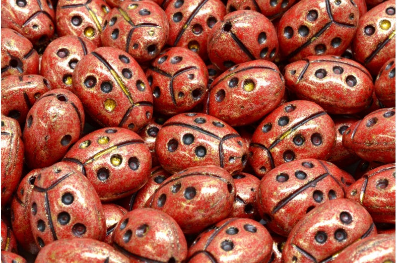 Ladybird Beads, Red 43815 Light Yellow (93180-43815-34302), Glass, Cze ...