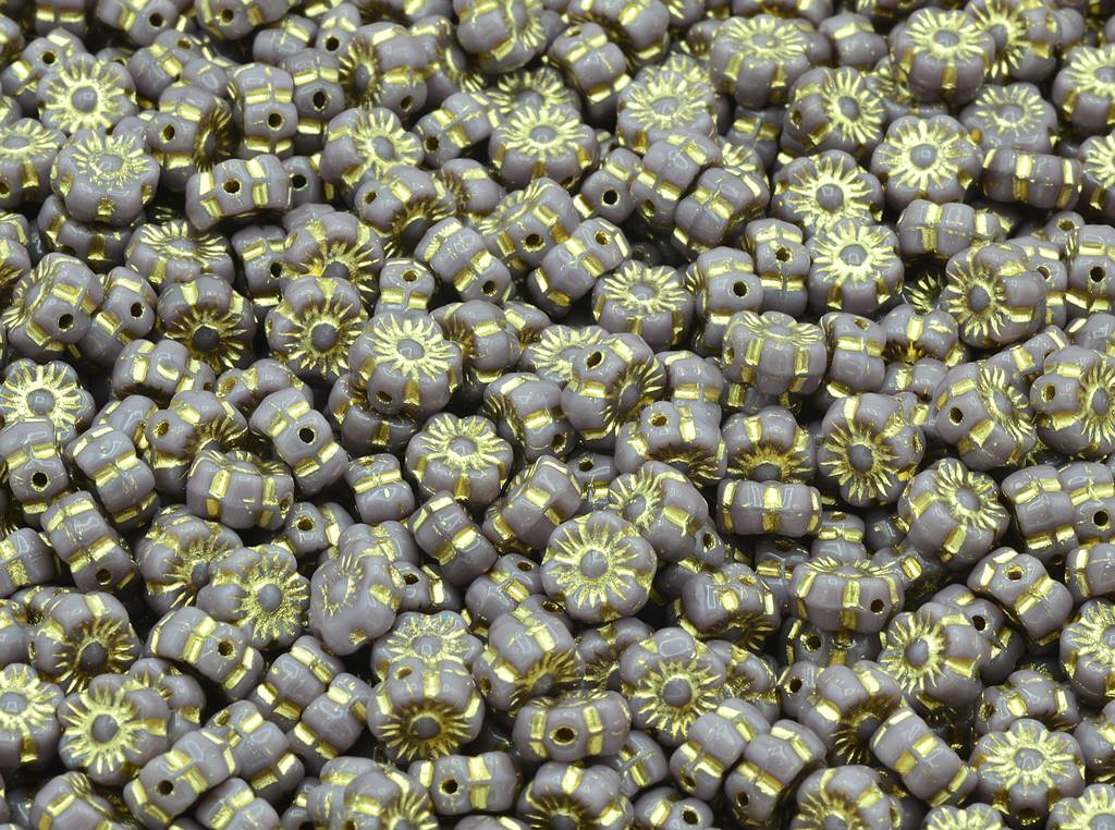 Flower Beads, Opaque Amethyst Gold Lined (23030-54202), Glass, Czech R ...