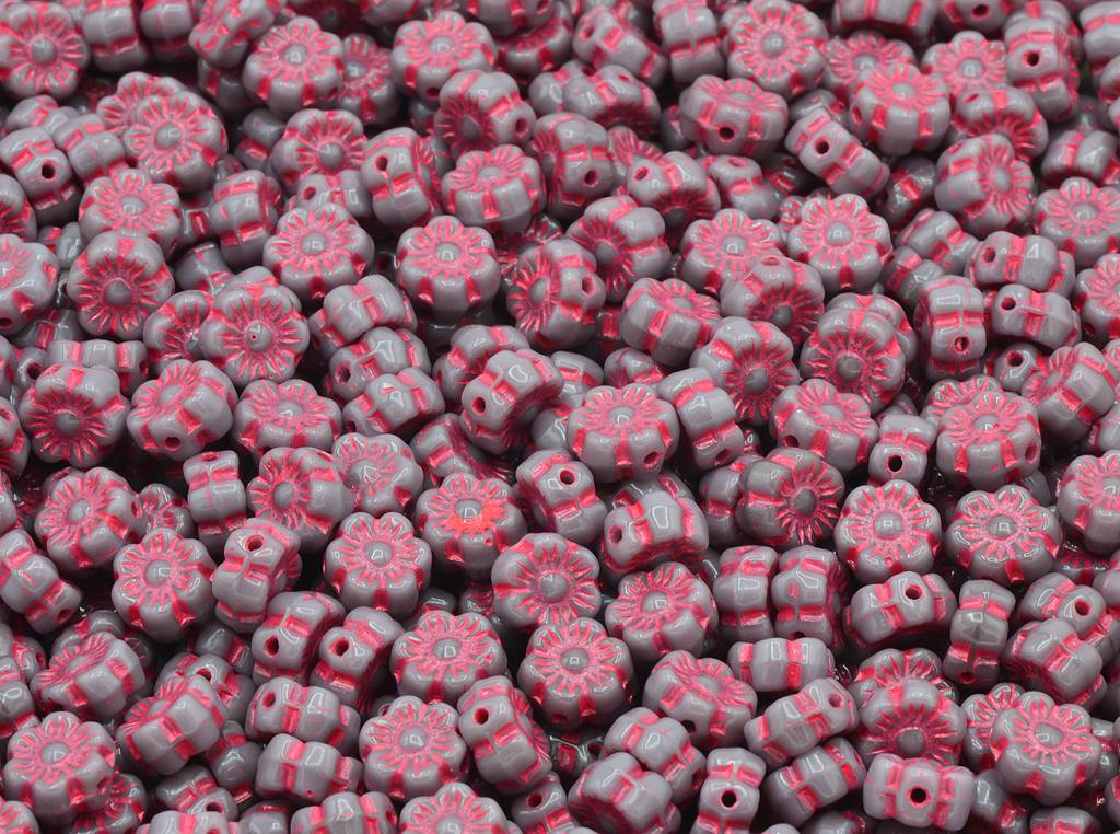 Flower Beads, Opaque Amethyst Light Blue Lined (23030-54308), Glass, C ...