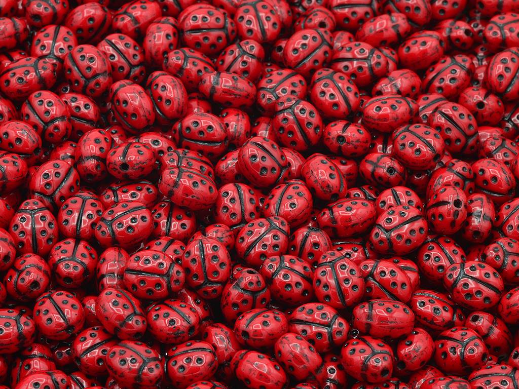 Ladybug Insect Pressed Beads, Opaque Red 46449 (93200-46449), Glass, C ...