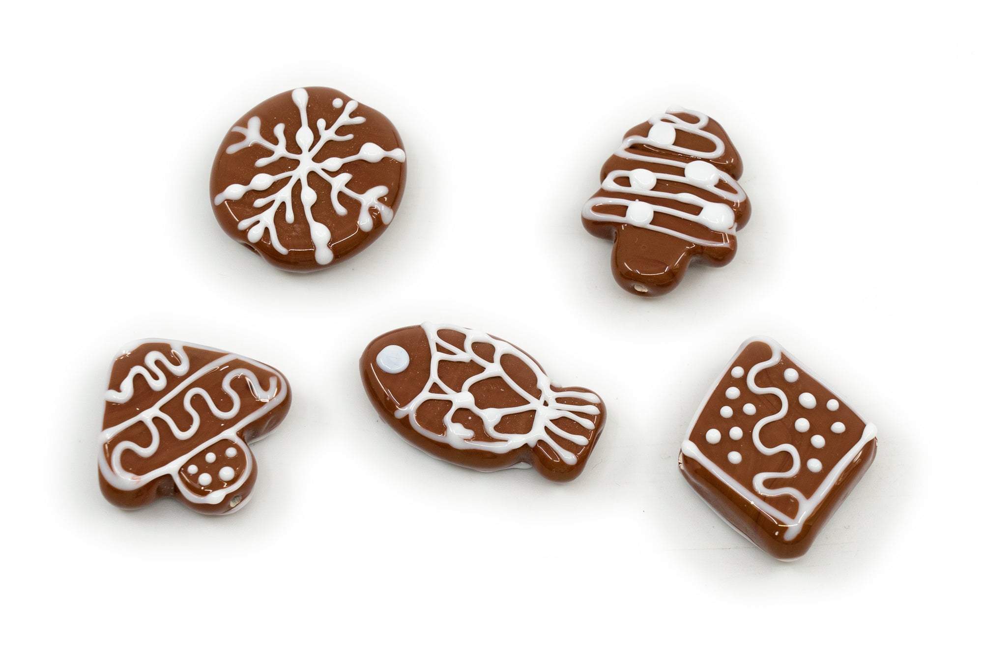 Gingerbread Lamp-work Handmade Glass Bead Mix Christmas time (5 differ ...