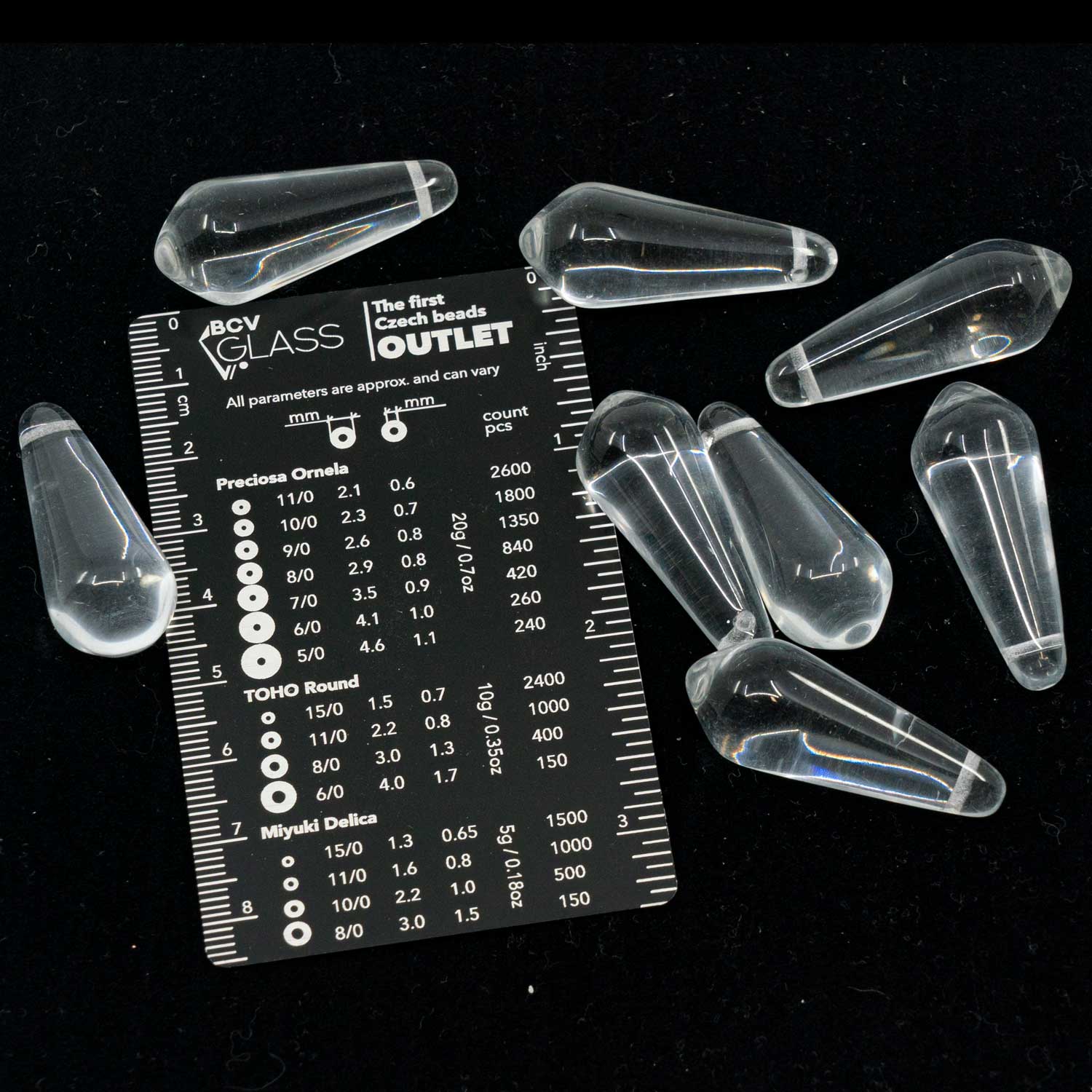 OUTLET 10 grams Drop Beads, 15 x 40 mm, Crystal (00030), Glass, Czech ...