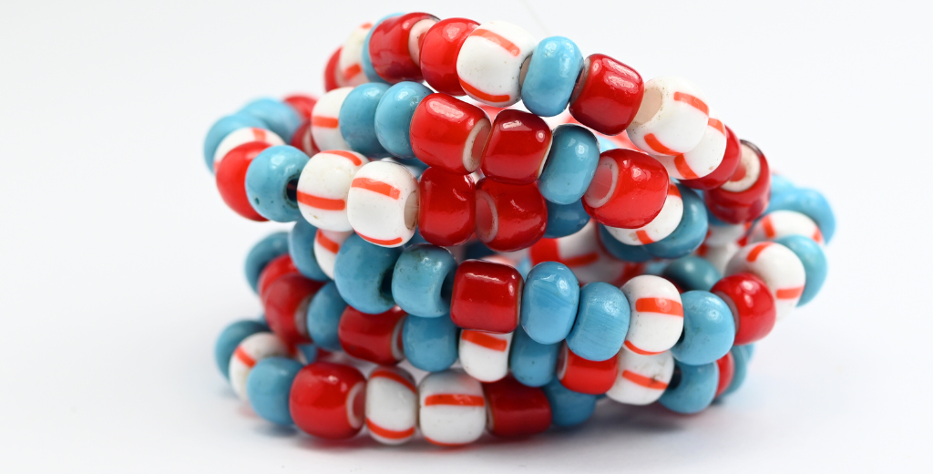 Round Druck Beads, Blue Red Mixed Colors (Blue Red Mix), Glass, Czech ...