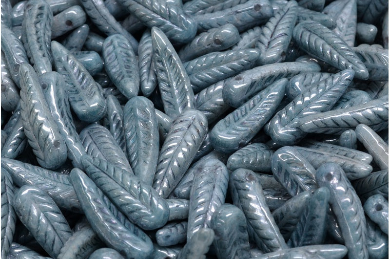 Bird Feather Beads, White Luster Blue Full Coated (02010-14464), Glass ...