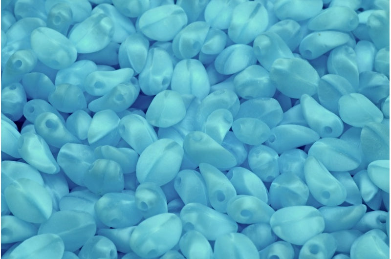 Tulip Petal Beads, Opal Aqua Etched (61400-ETCH), Glass, Czech Republi ...