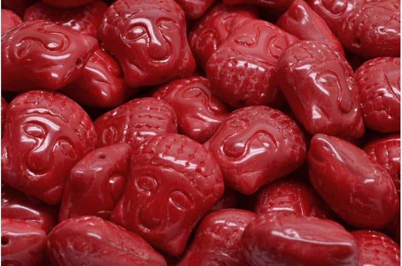 Buddha Head Beads, Opaque Red (93210), Glass, Czech Republic – bcv.glass