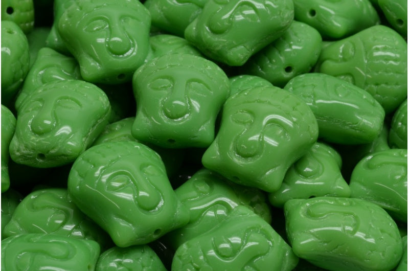 Buddha Head Beads, Opaque Green (53320), Glass, Czech Republic – bcv.glass
