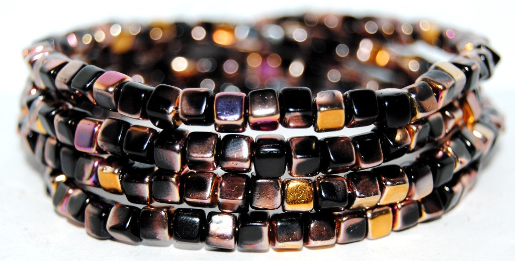 Cube Pressed Glass Beads, Black 29500 (23980 29500), Glass, Czech Repu ...