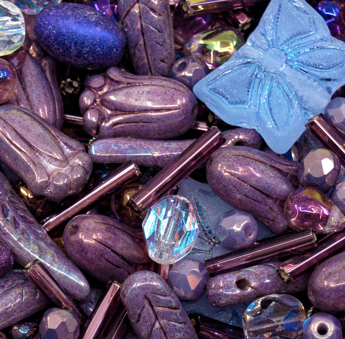 Mix of Unique Czech Bohemia Glass Pressed Beads, Violet Purple Pink Cr ...