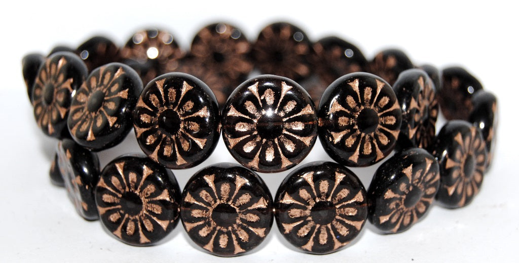 Flat Round With Flower Pressed Glass Beads, Transparent Amethyst 54200 ...
