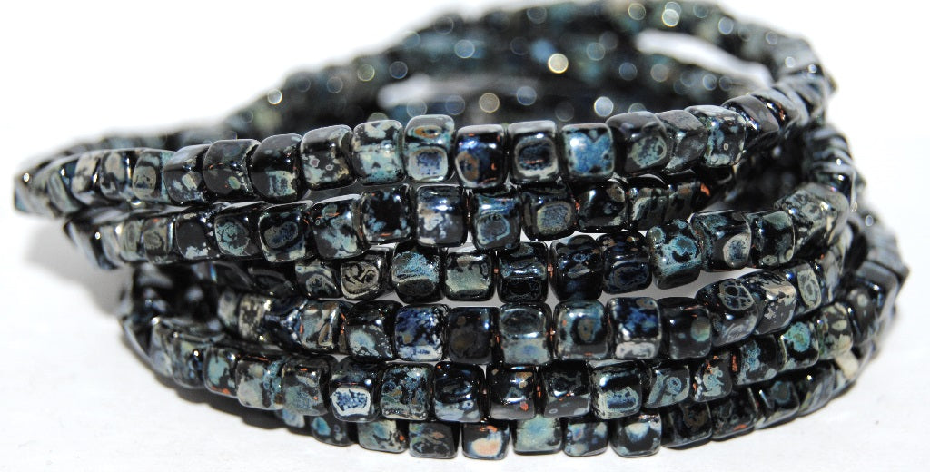 Cube Pressed Glass Beads, Black 43400 (23980 43400), Glass, Czech Repu ...