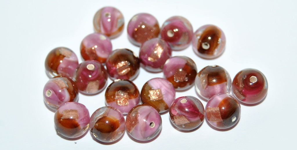 Czech Glass Hand Made Round Lampwork Beads With Aventurine, (10 C), Gl ...