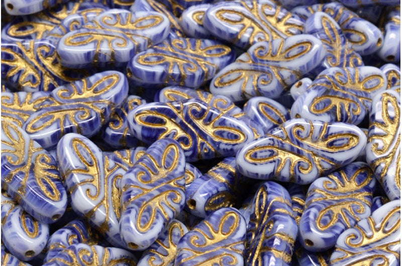 Arabesque Beads, Opaque White Blue Striped Gold Lined (35000-54302), G ...