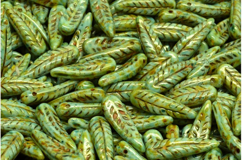Bird Feather Beads, White Brown Luster Spotted (02010-65326), Glass, C ...
