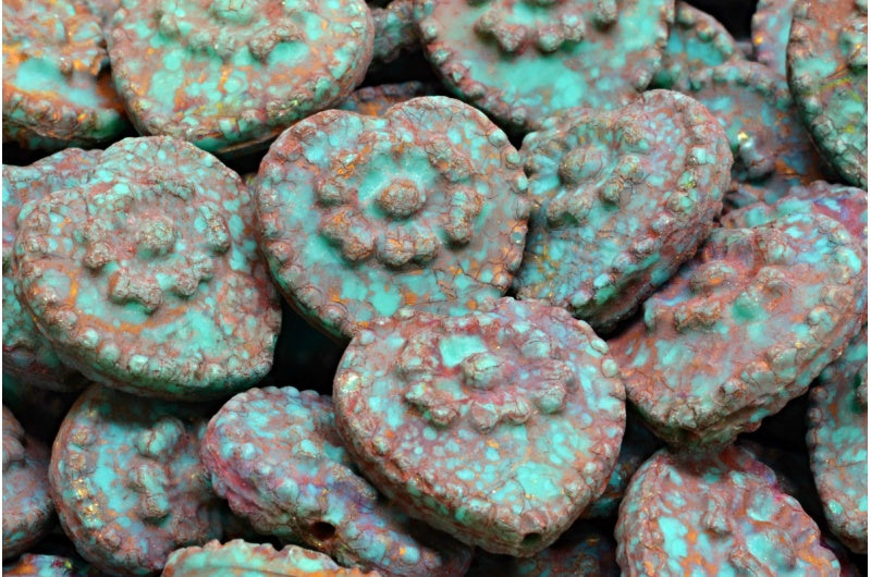 Heart Beads With Rose, Turquise Etched Terracotta Violet (63140-etch-1 – bcv.glass