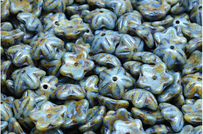 Flower Cup Beads, White Green Luster Spotted (02010-65325), Glass, Cze ...