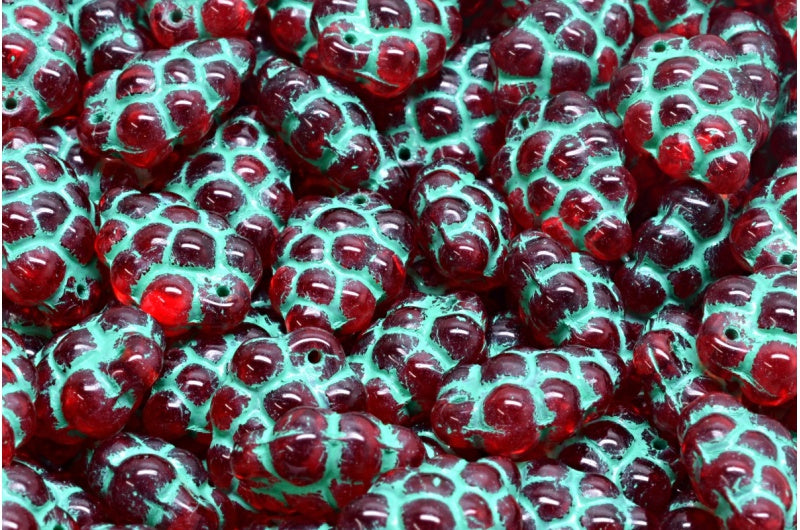 Grape Beads, Ruby Red Teal Lined (90080-54316), Glass, Czech Republic ...