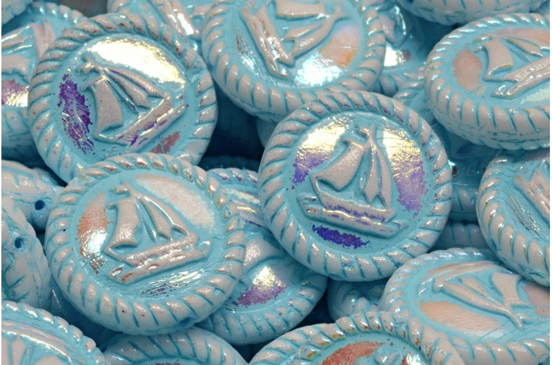 Boat Medallion, White Ab Full (2X Side) Light Blue Lined (02010-28703 ...