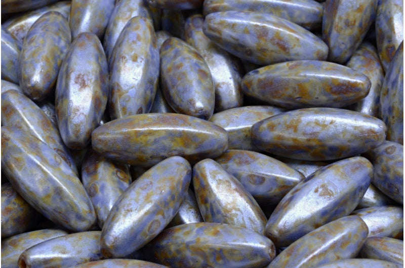 Peeled Olive beads, White Green Luster Spotted (02010-65325), Glass, C ...