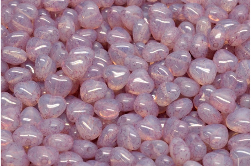 Heart Beads, Opal White Terracotta Lila (01000-15494), Glass, Czech Re ...