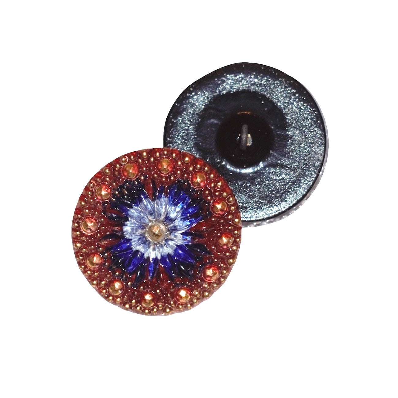 1 pcs Hand Painted Glass Buttons with ornament, size 12 (27 mm), Czech ...