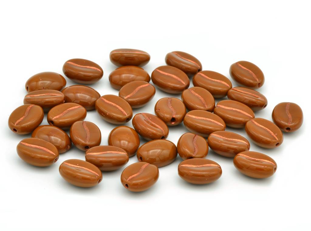 Coffee Bean Beads 11 x 8 mm, Opaque Brown Copper Lined (13600-54307 ...