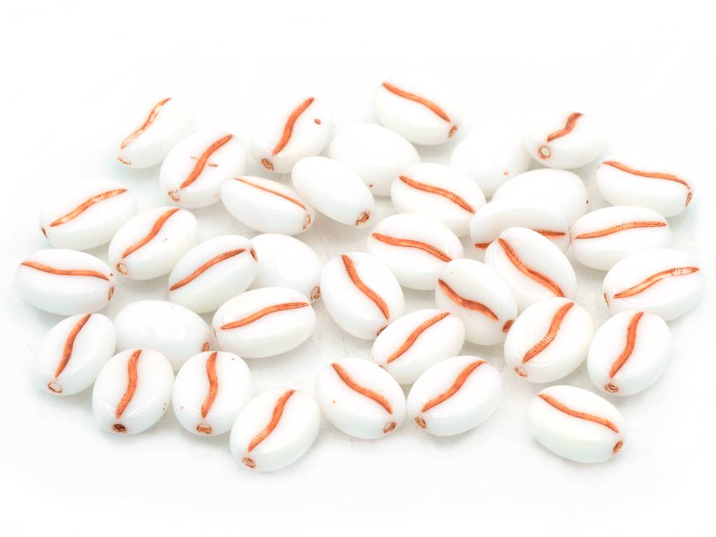 Coffee Bean Beads 11 x 8 mm, Chalk White Copper Lined (3000-54307), Bo ...