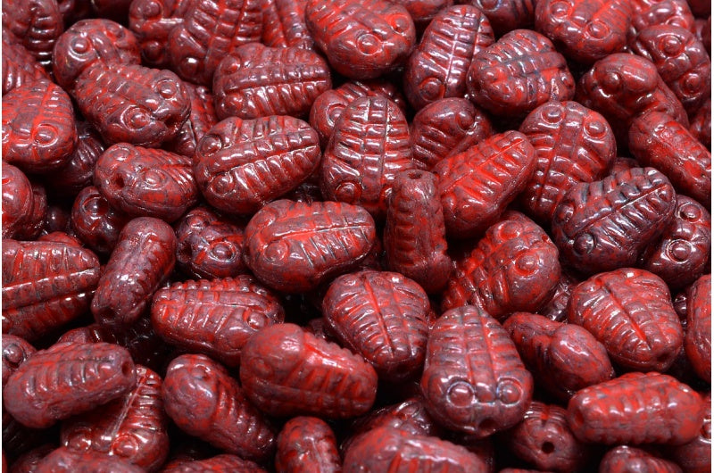 Trilobite Beads, Red Terracotta Blue (93180-15464), Glass, Czech Repub ...