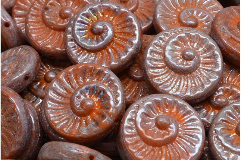 Fossil Shell Beads, Opaque Yellow Nebula (93120-15001), Glass, Czech R ...